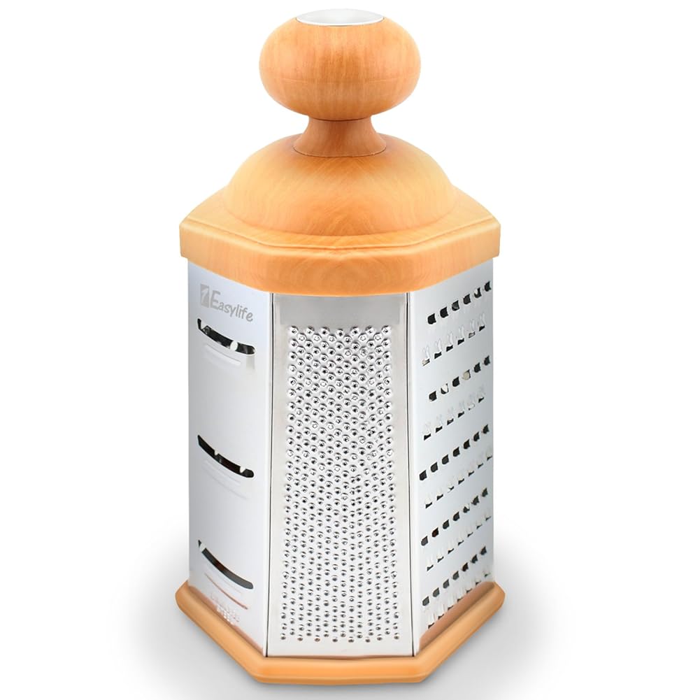 1Easylife 6-Side Box Grater Stainless Steel Cheese Grater with Wood ...