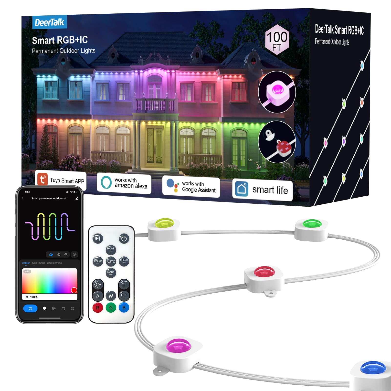 DeerTalk Permanent Outdoor Christmas Lights LED Kit for House Smart ...