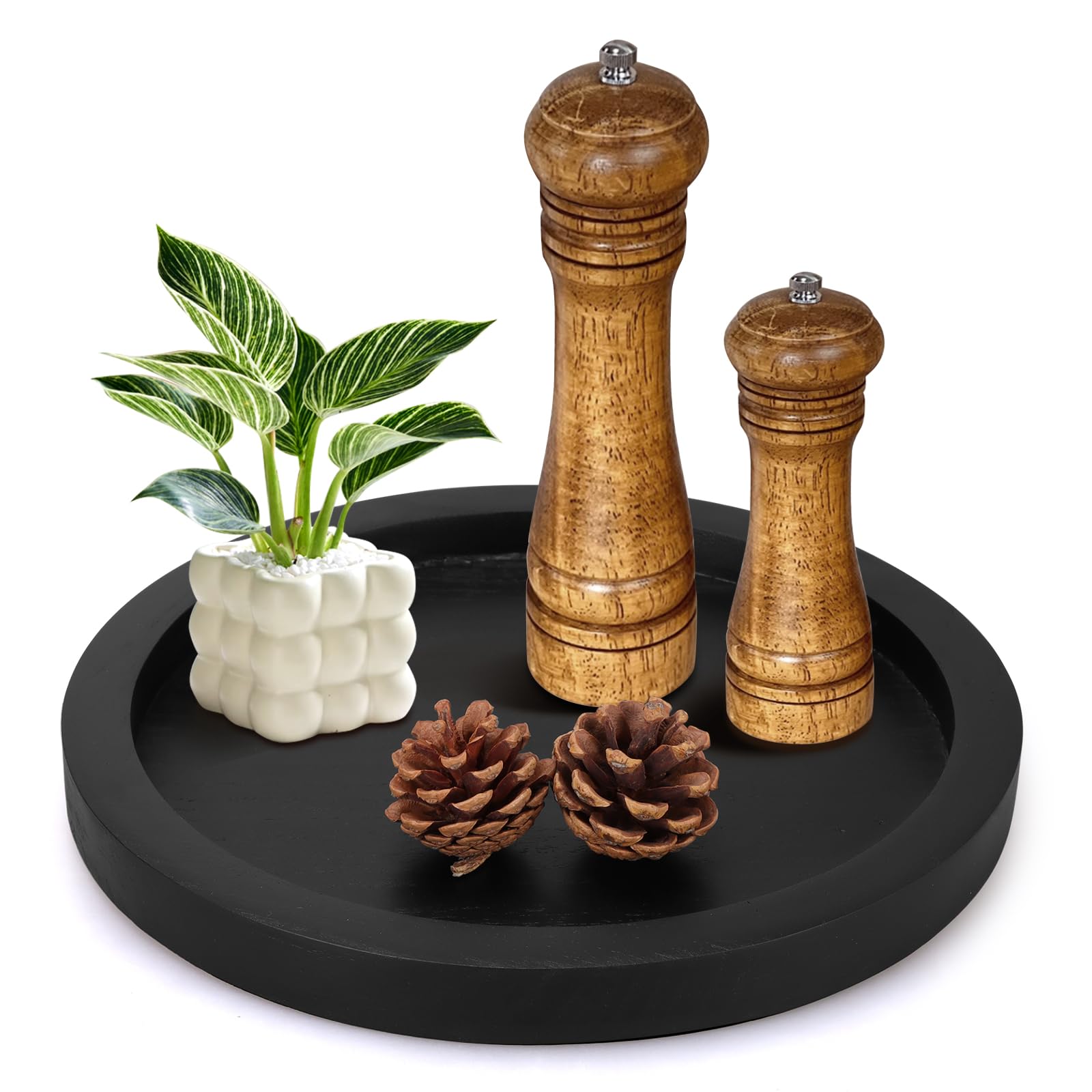 Round Decorative Tray for Coffee Dining Table Countertop Small Wooden ...