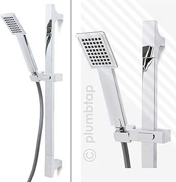 Modern Square Shower Handset & Riser Rail Kit | Chrome | Universal ...