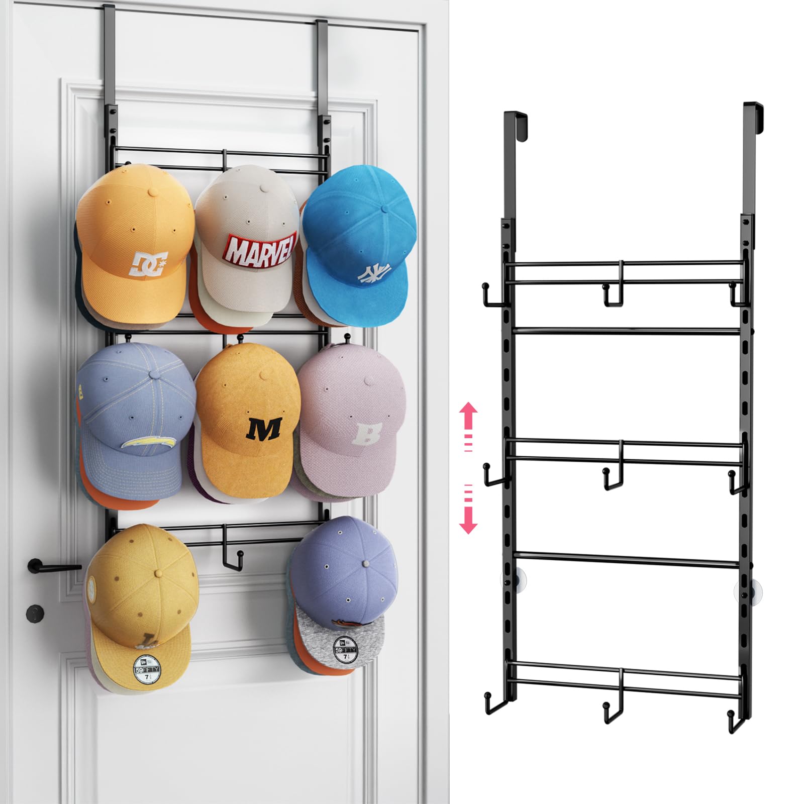 SWTYMIKI Over Door Hat Organizer - 3 Tier Metal Adjustable Wall Mounted ...