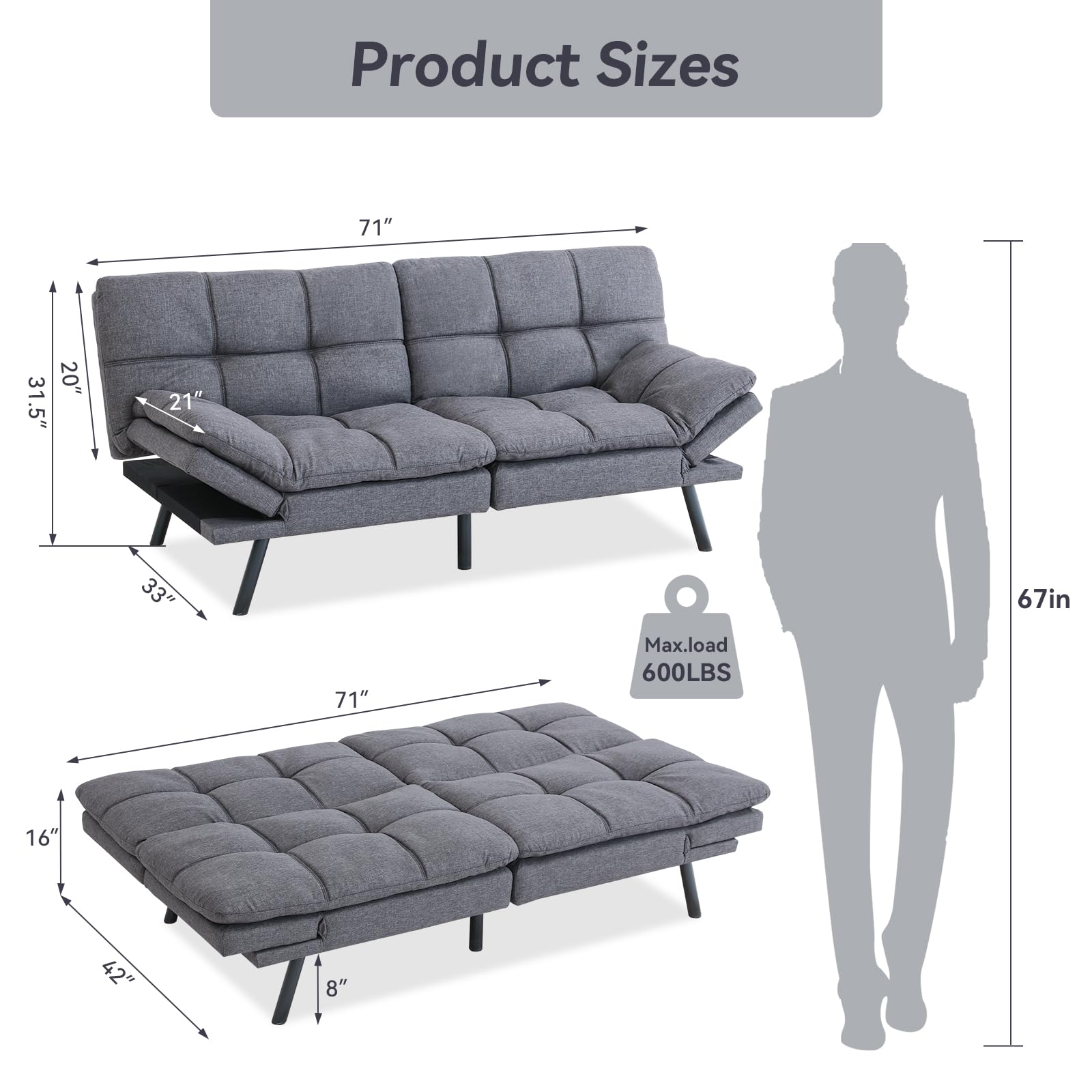 Mua Hcore Convertible, Memory Foam Futon Bed,Sleeper Sofa Couch Sofabed ...