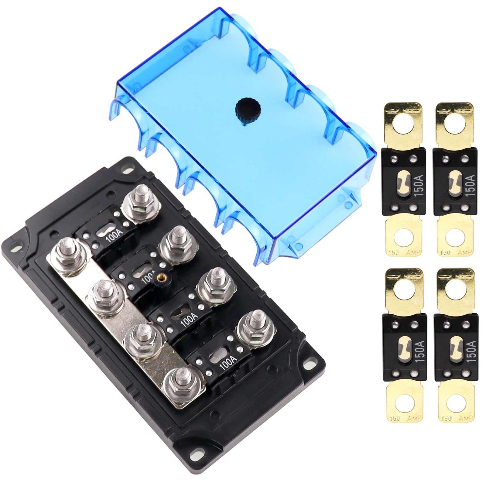 VOZINMOST 4-Way AMG Mega Fuse Holder Kit, Includes 4 Pcs 100A and 4 Pcs ...