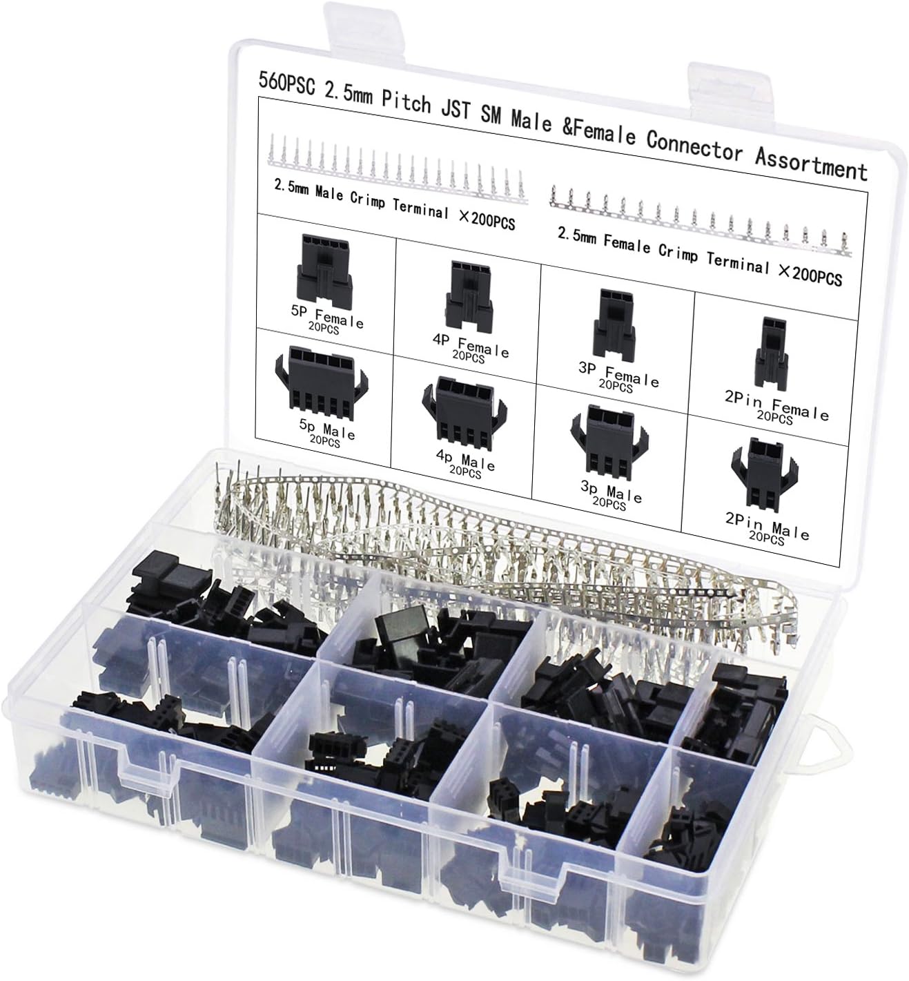 HSEAMALL 560 PCS 2.5mm Pitch 2 3 4 5 Pin JST Connectors,Male and Female ...
