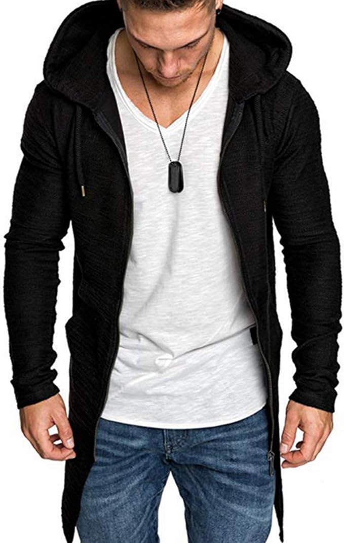 Chaqueta larga para hombre con capucha y cremallera Delgado y Frente ...