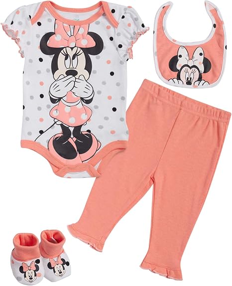 Disney Minnie Mouse Newborn Baby Girls 4-Piece Bodysuit Pant Set, Size ...