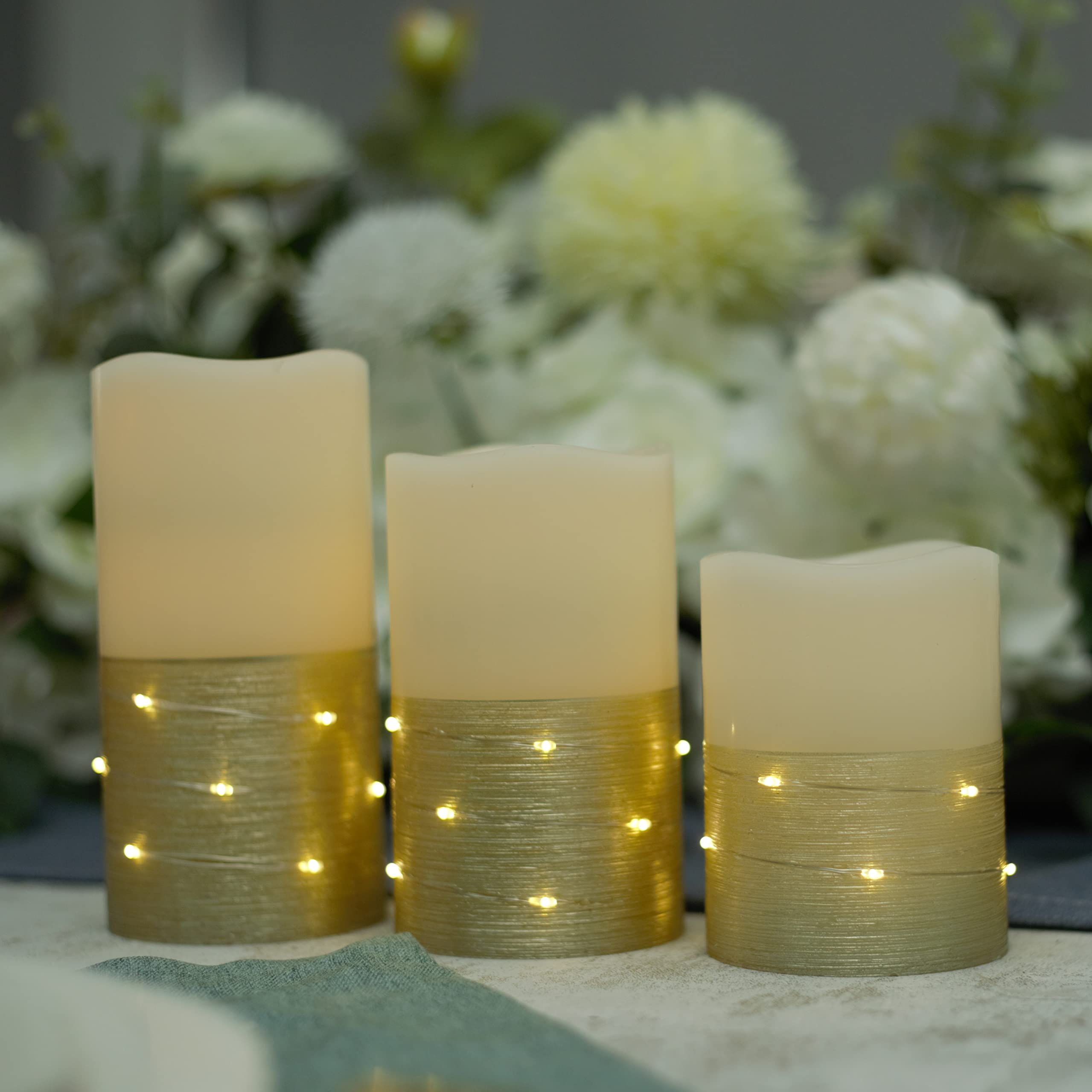 H-BLOSSOM Flickering Flameless Candles Ivory Real Wax Pillar with ...