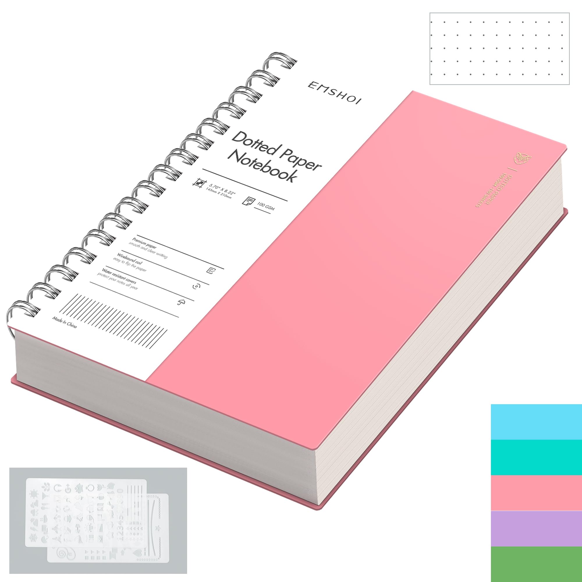 EMSHOI A5 Spiral Notebook Bullet Dotted Journal, Small 5.7" X 8.22 ...