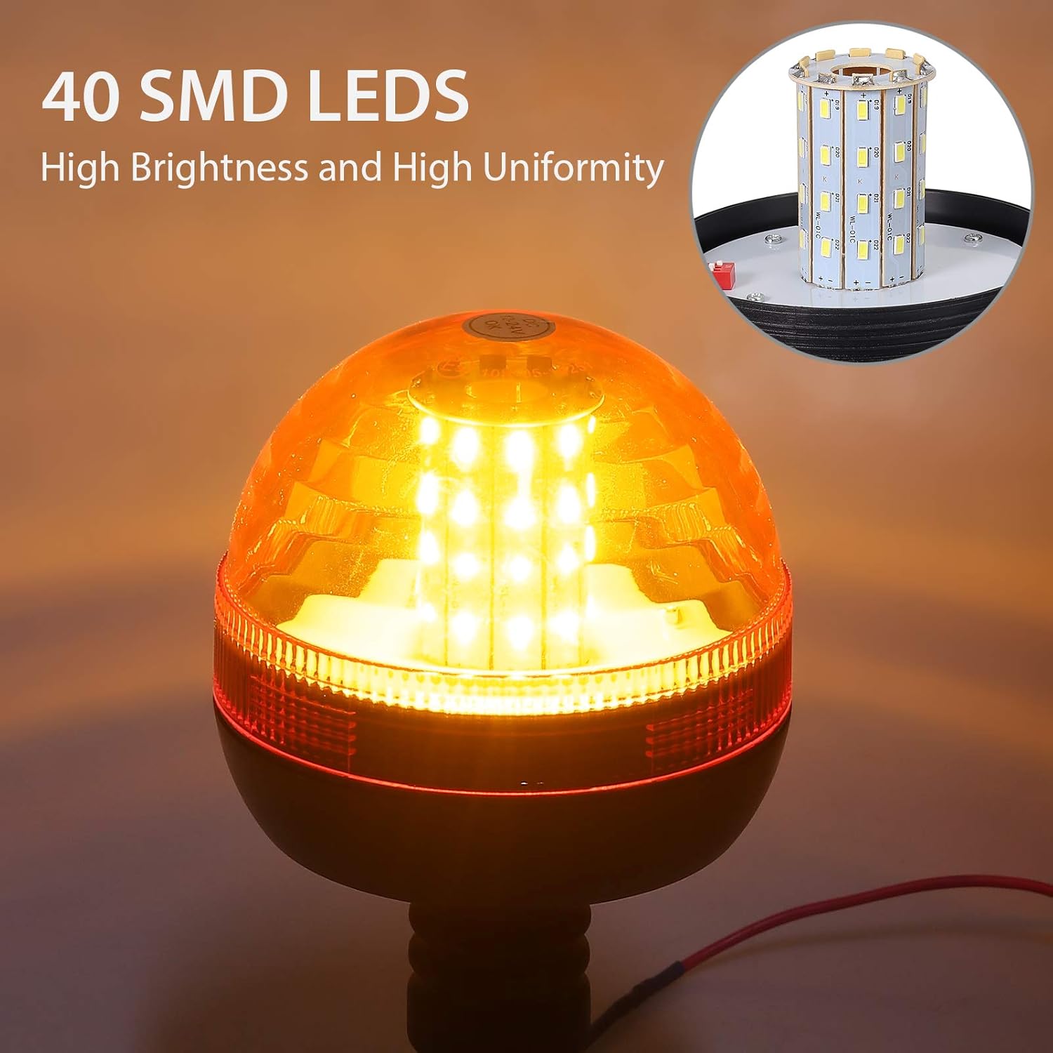 Justech 2PCs 40LEDs Amber Rotating Flash Beacon Flexible DIN Pole Mount ...