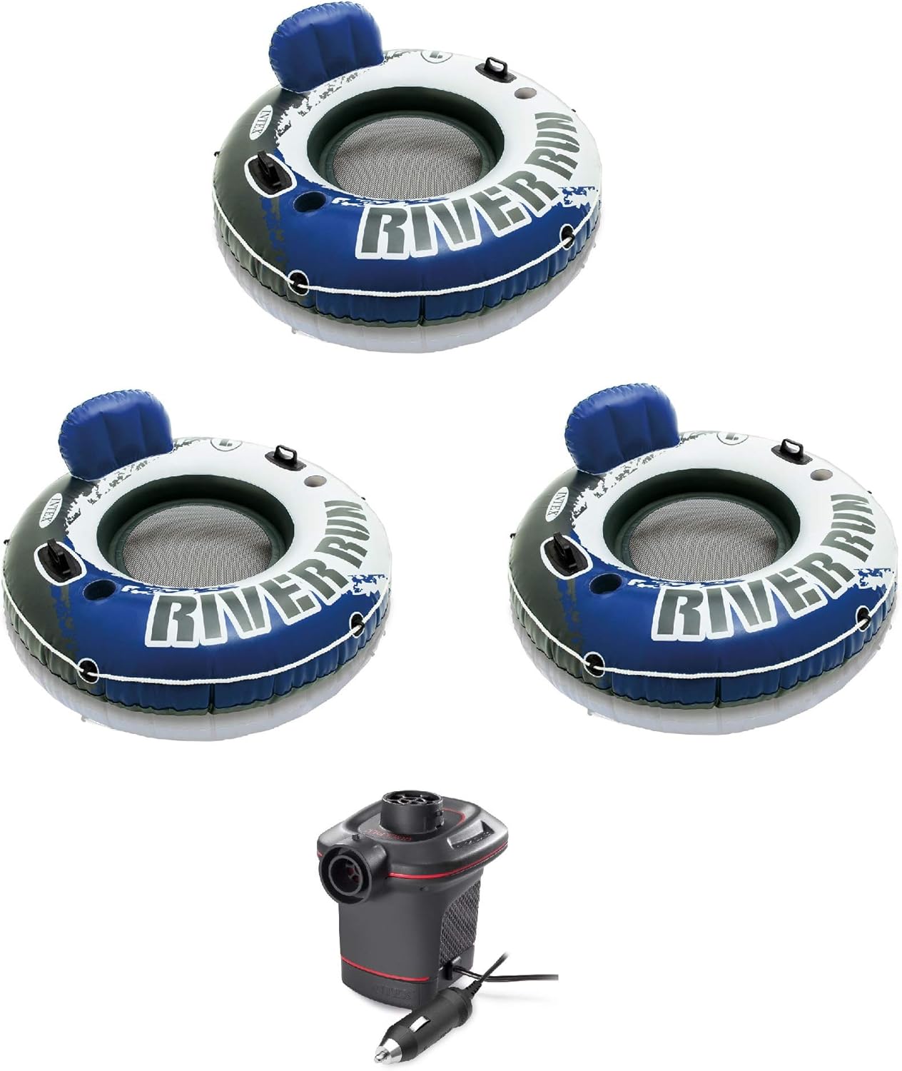 Amazon.com: Intex River Run 1 Person Floating Tube (3 Pack) and 12 Volt ...