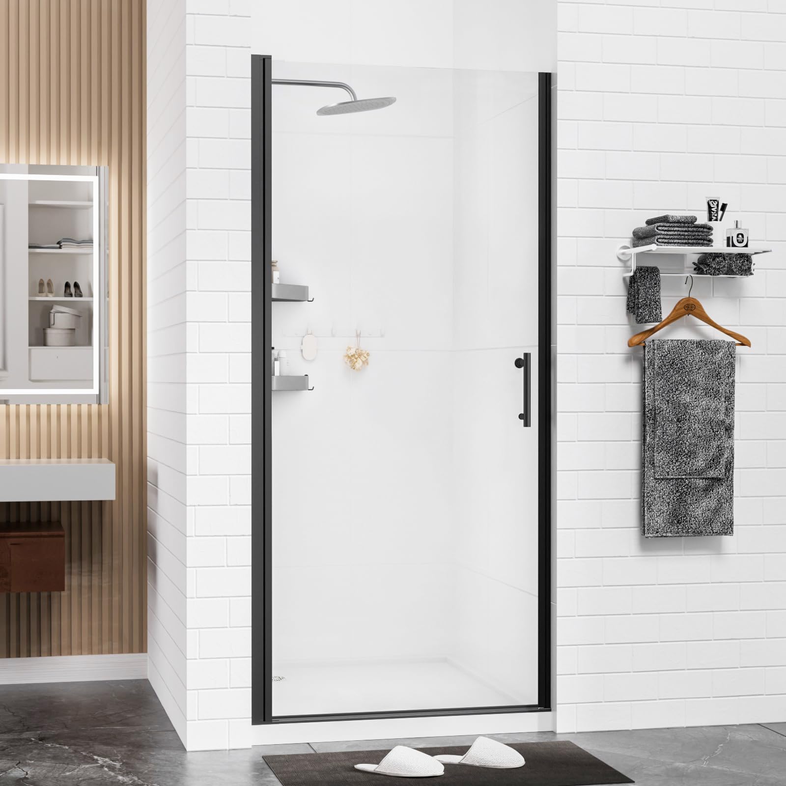 Kosmonia 36"-37"Wx72"H Frameless Pivot Shower Door, 1/4" Tempered Glass ...