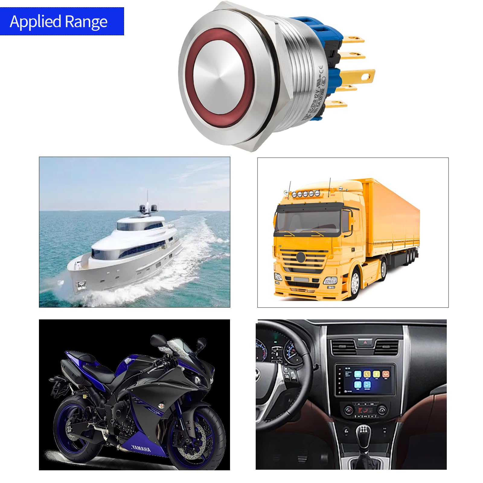 25MM Momentary Push Button Switch Self-Reset 2NO2NC 1NO1NC Stainless Steel Shell With 12V LED ...