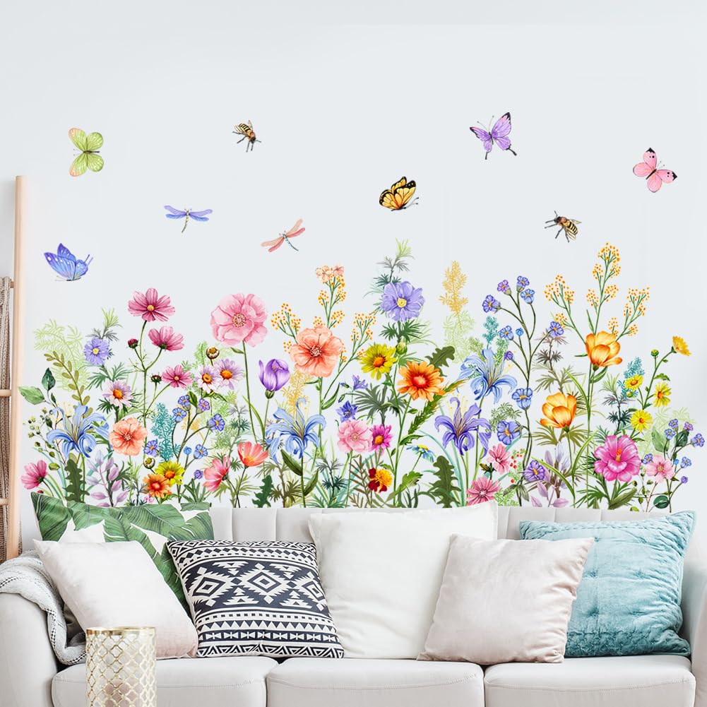 Colorful Floral Wall Decals Wildflowers Flower Wall Stickers Butterfly ...