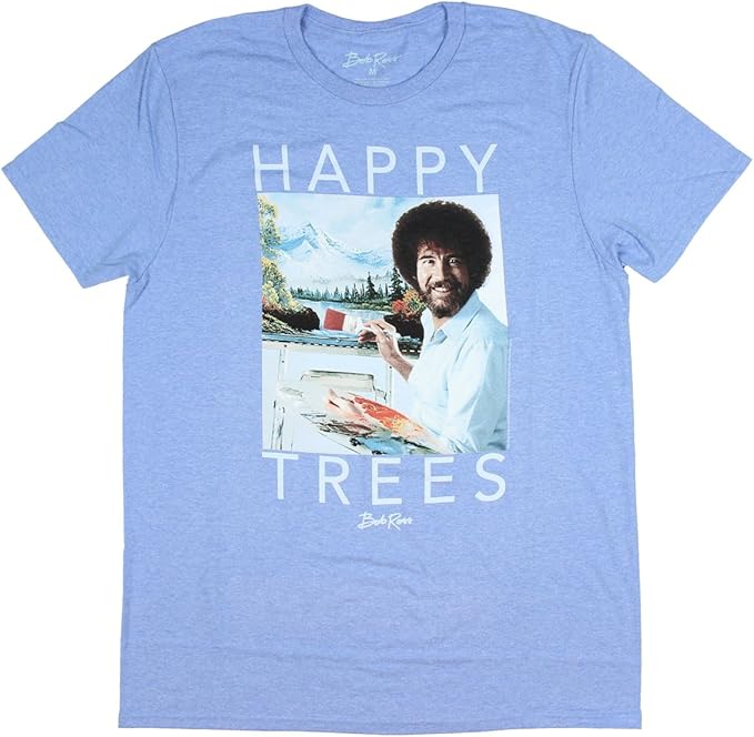 Bob Ross Mens Painting Happy Trees Signature T-Shirt (Small) Heather ...