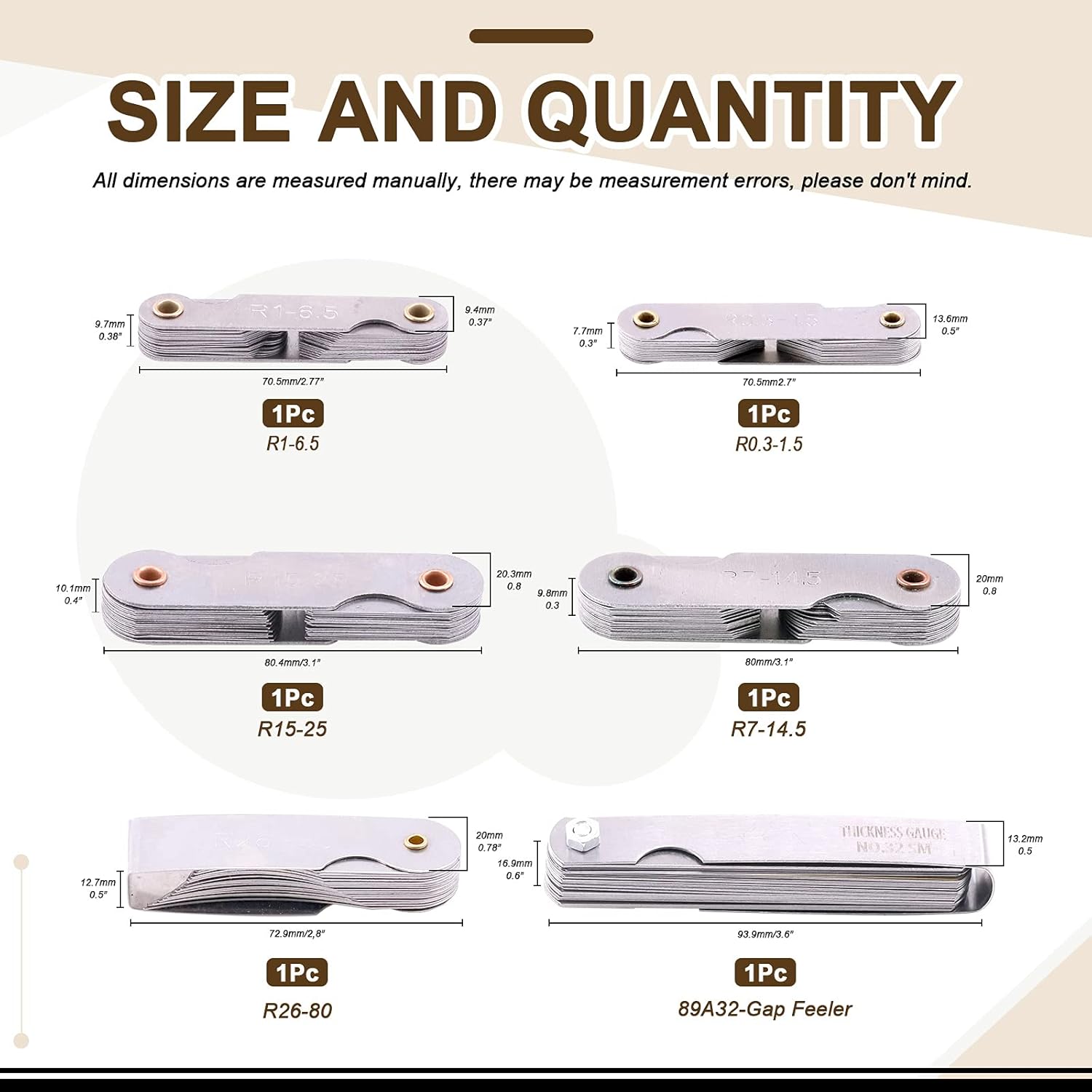 5 Sizes Metric and Imperial R0.3-1.5/ R1-6.5/ R7-14.5/ R15-25/ R26-80 ...