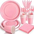 Amazon.com: Gudvilla 168PCS Light Pink Paper Plates and Napkins,Pink ...