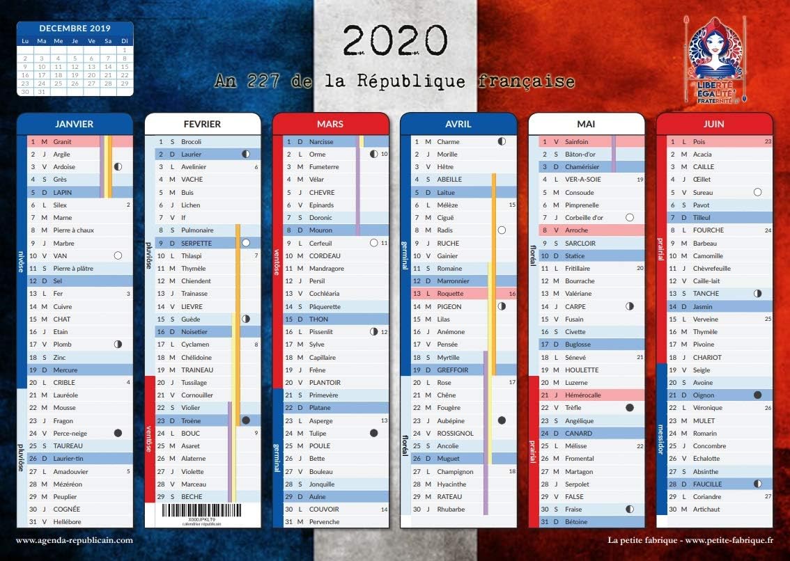 Calendrier Républicain 2020 - format A4 - papier épais, prévu pour ...