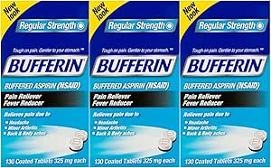 Bufferin Aspirin Pain Reliever/Fever Reducer Coated Tablets, 325mg, 130 ...