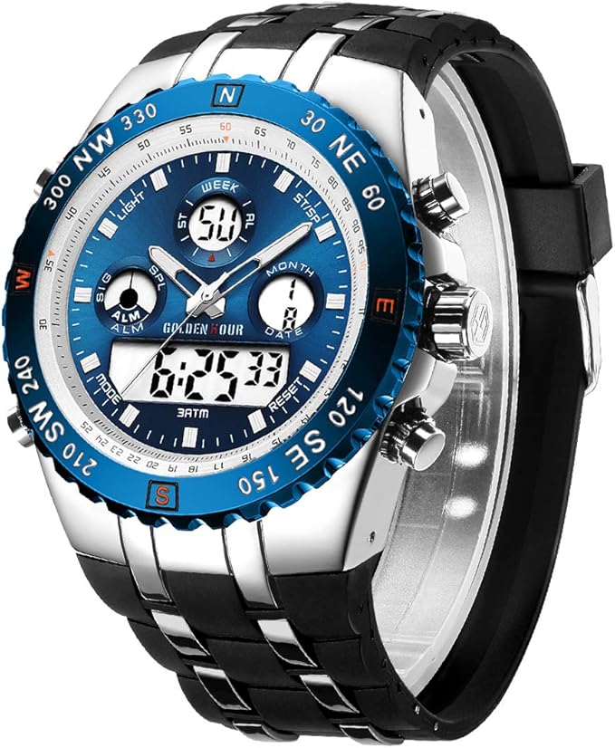 GOLDEN HOUR Huge Heavy Military Sports Watches for Men, 3ATM Waterproof ...