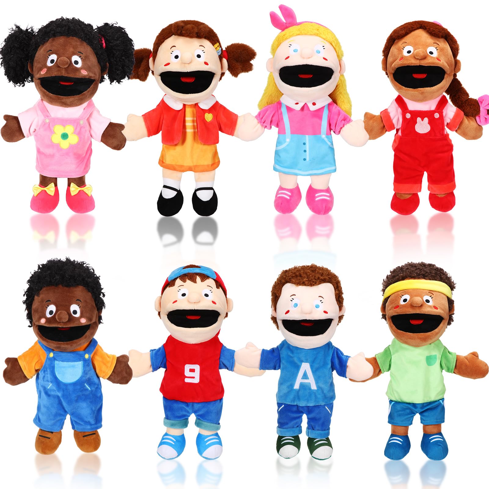 Lenwen 8 Piece Kids Hand Puppet Set, 12 Inch Multicultural Plush Hand ...