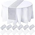 Amazon.com: Newwiee 12 Pack Round Plastic Tablecloth 84 Inch with Glitter Sequin Table Runner 12 ...