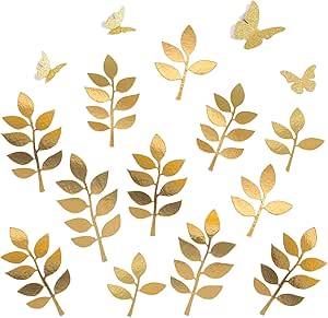 Amazon.com: Letjolt Golden Paper Leaves Paper Butterflies Set ...