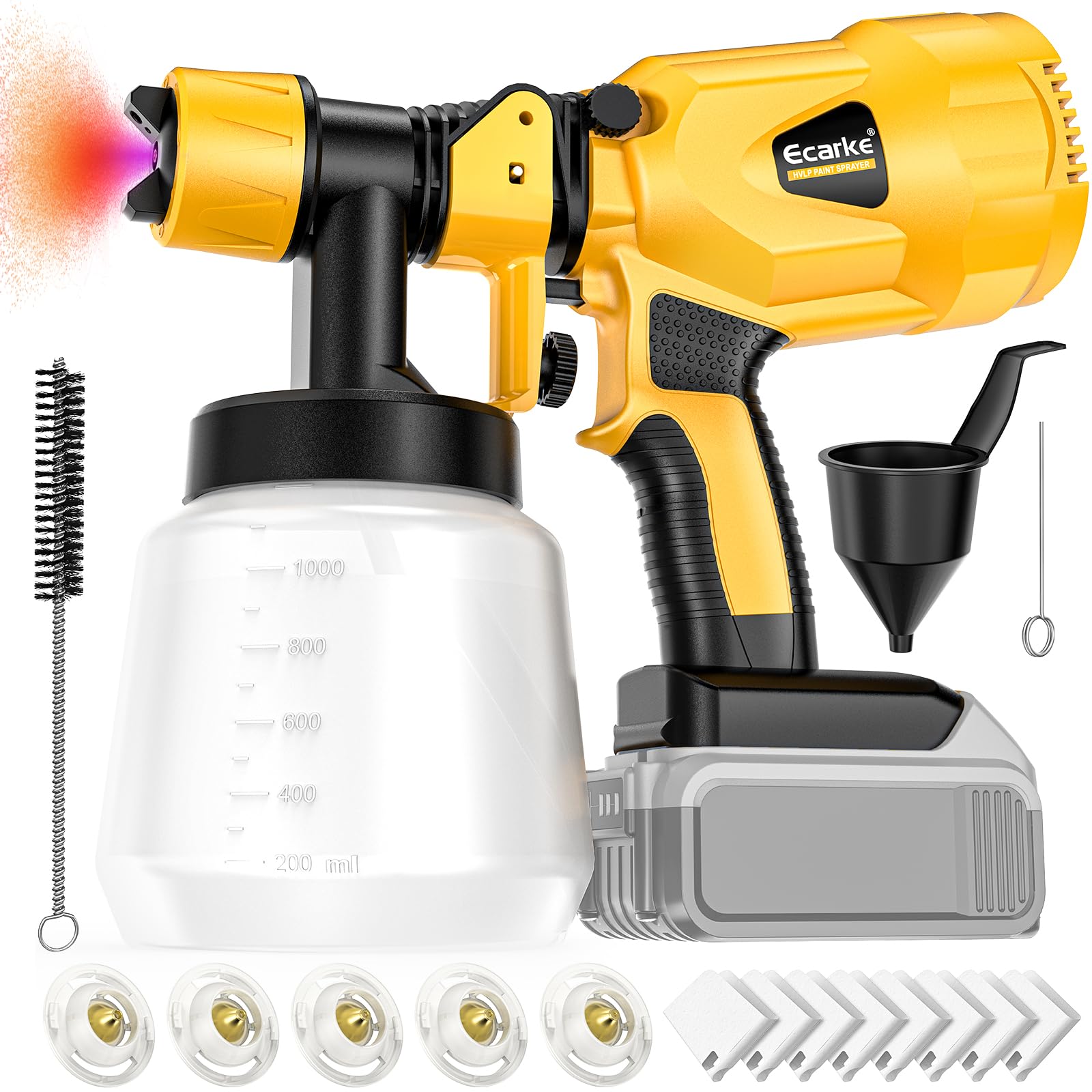 Cordless Paint Sprayer for DeWALT Battery: HVLP Spray Paint Gun&Copper ...