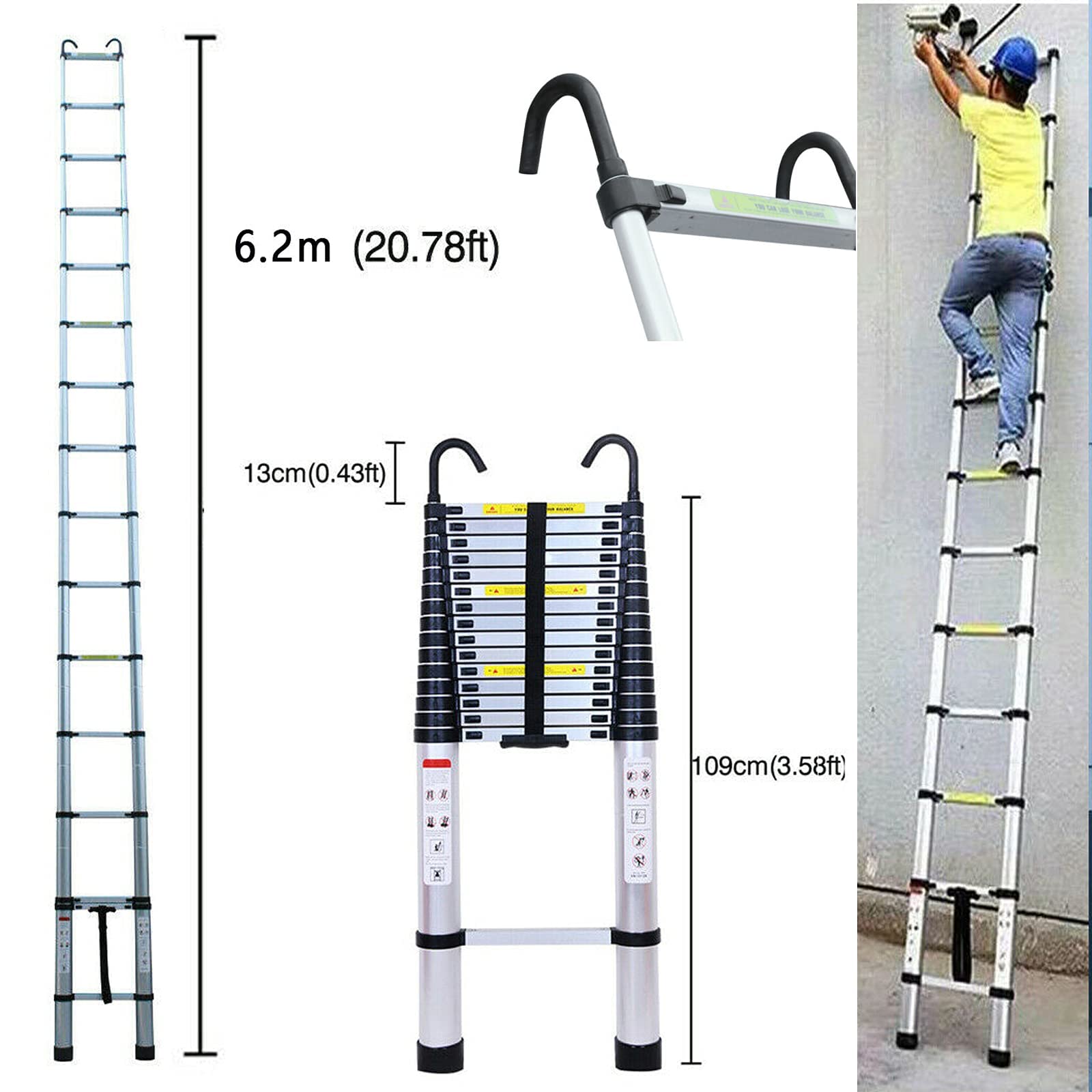 Mua Telescoping Ladder 20FT Extension Ladder with 2 Detachable Hooks ...