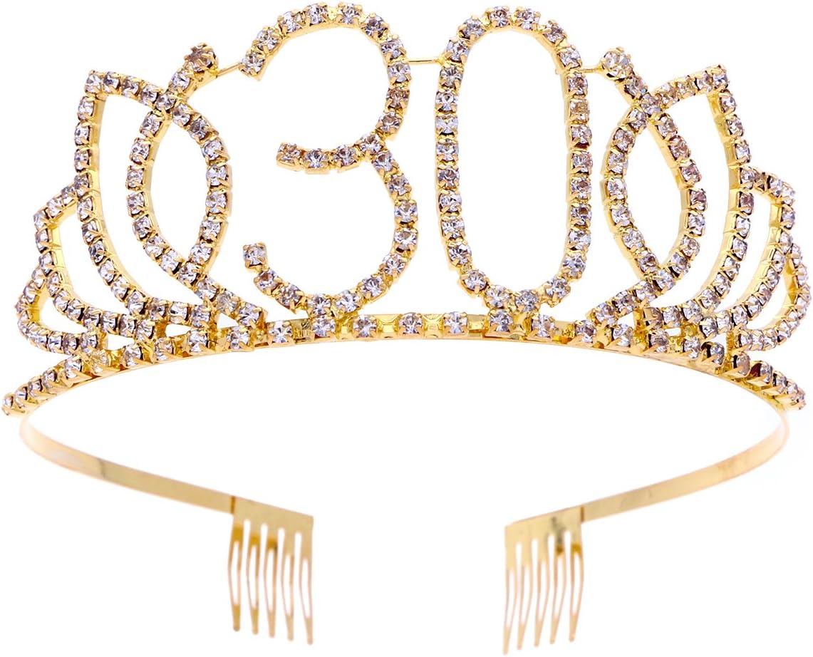 Frcolor Birthday Tiara, Rhinestone 30th Birthday Crowns Happy 30th ...
