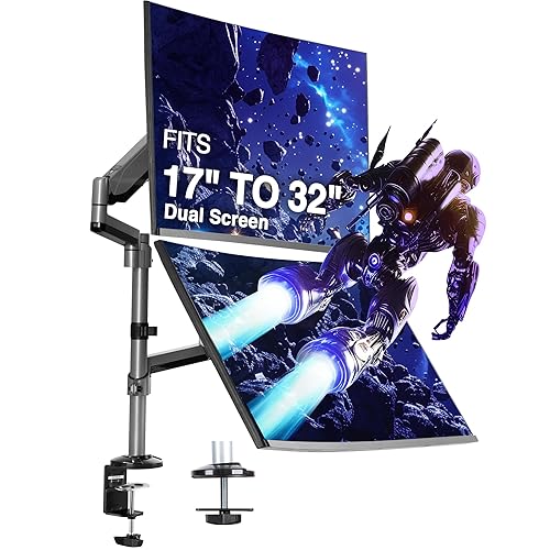 AVLT Dual 17"-32" Stacked Monitor Arm Desk Mount for 2 Flat or Curved ...