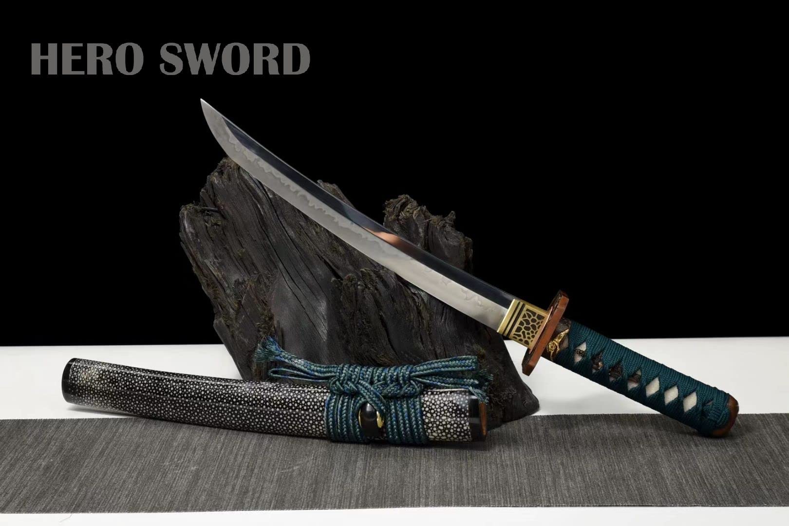 HERO SWORD 2023 Fully Handmade Real Black RaySkin Saya Tanto Sword Clay ...