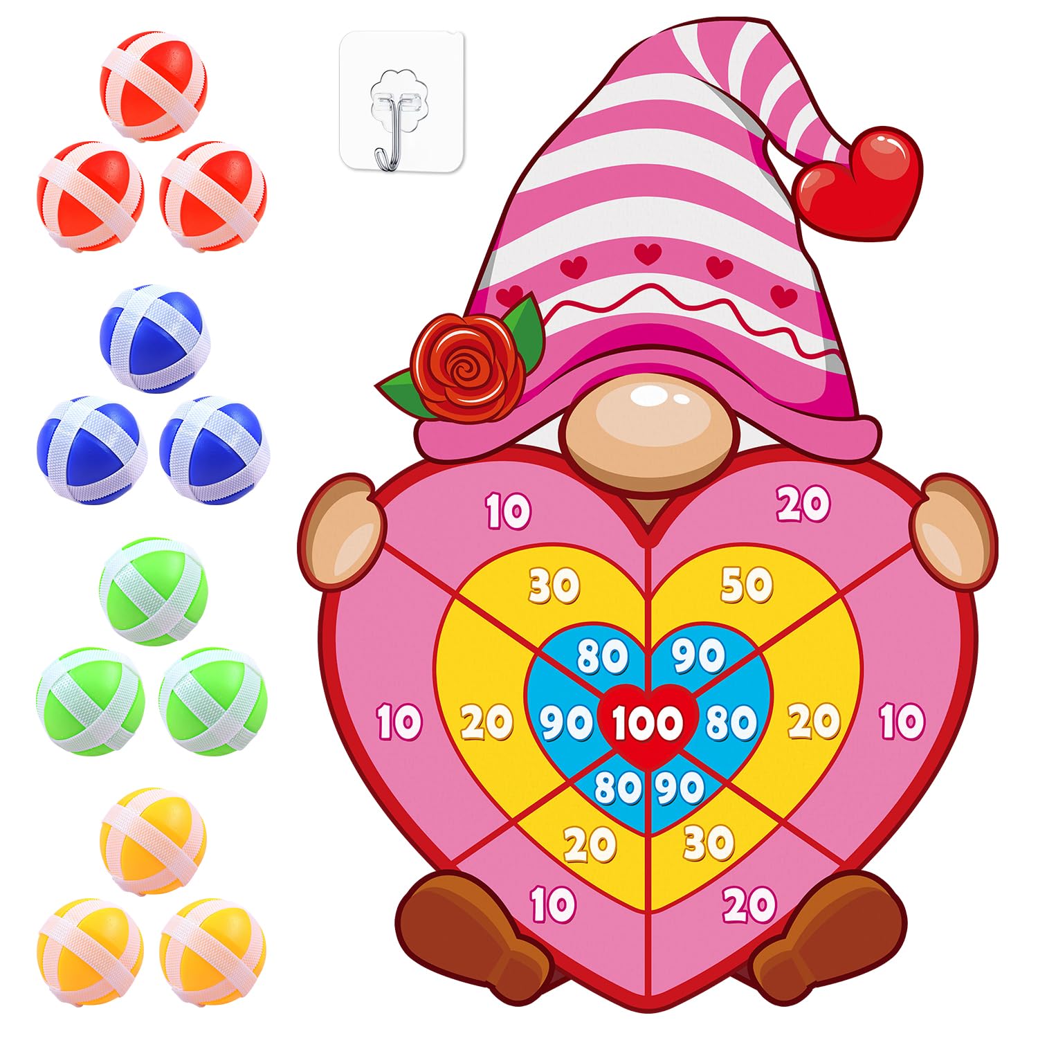 Valentine Gift For Kids, Pink Cartoon Dwarf Dart Board With 12 Sticky ...