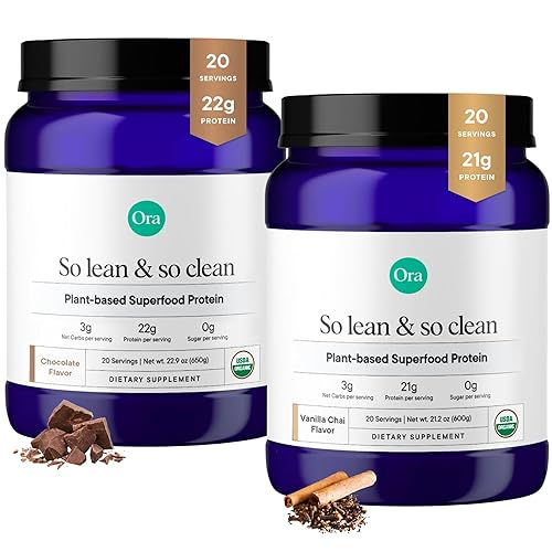 Ora Organic Vegan Protein Powder Vanilla Chai & Chocolate Bundle: 21g ...