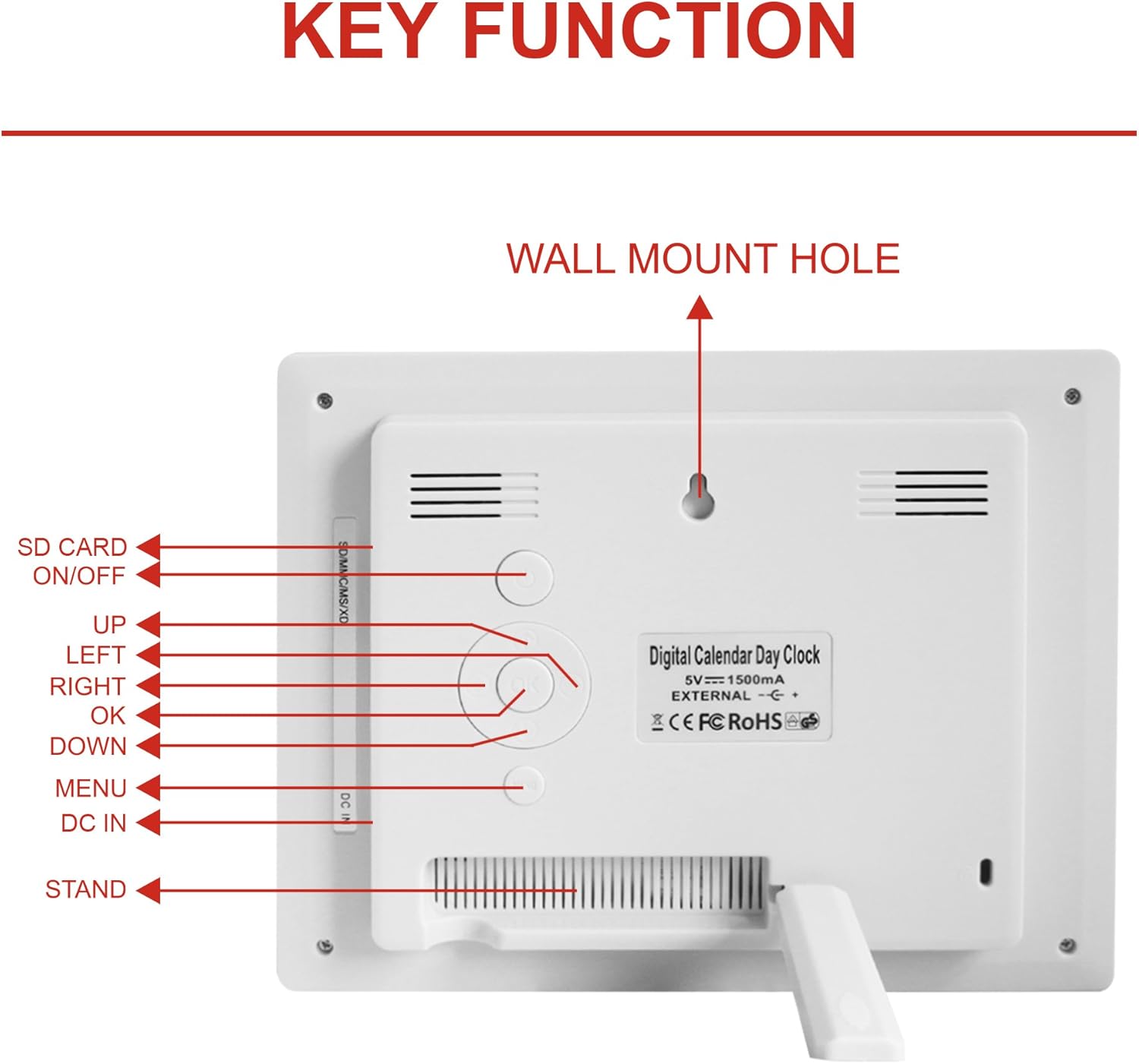 8 INCH Digital Calendar Day Clock 8 Alarms Auto-Dimming Extra Large ...