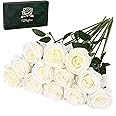 Amazon.com: Waipfaru 8 Pcs Fake White Roses Artificial Flowers Bulk ...