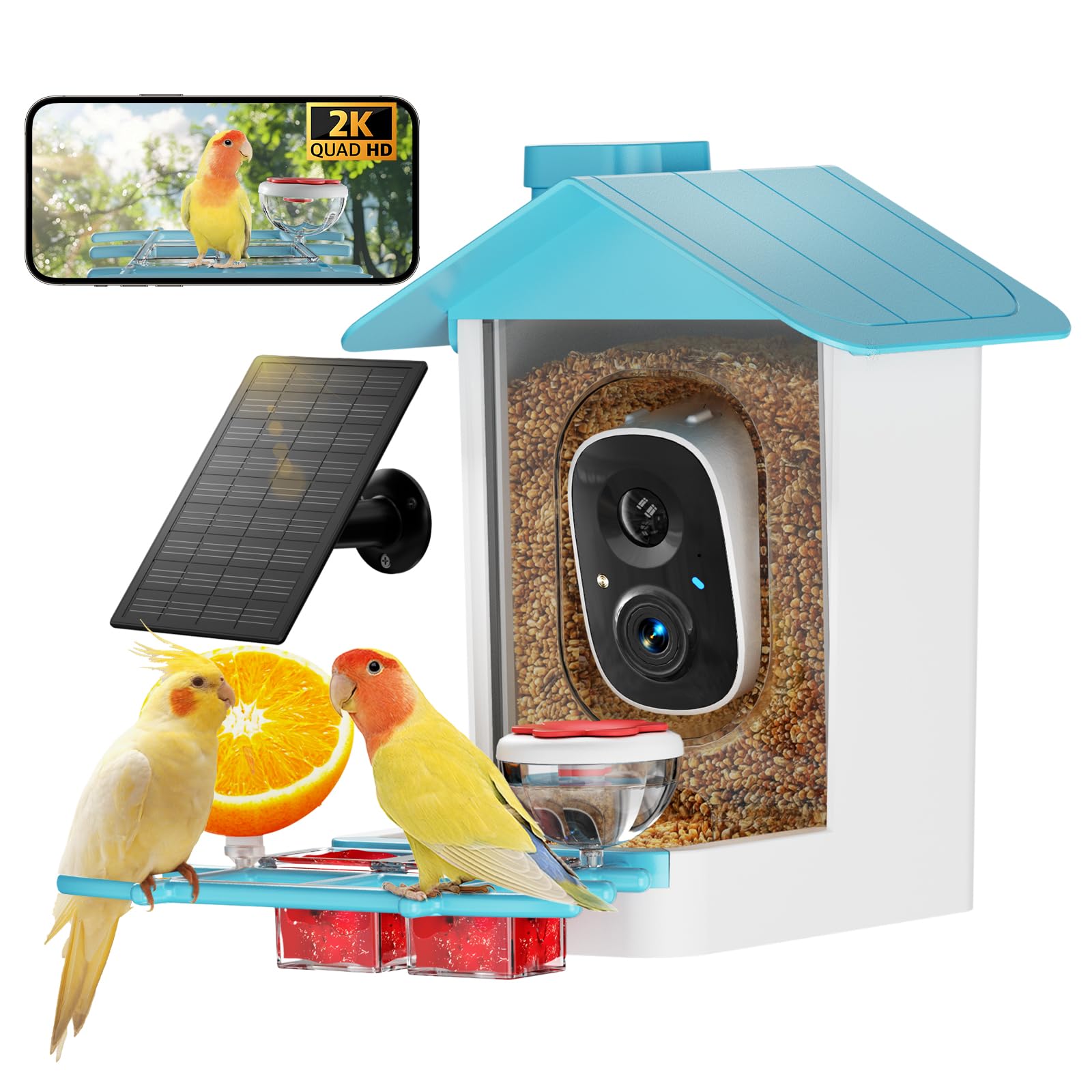 Bird Feeder with Camera 2K HD AI Smart Identify BirdSpecies Solar Panel ...