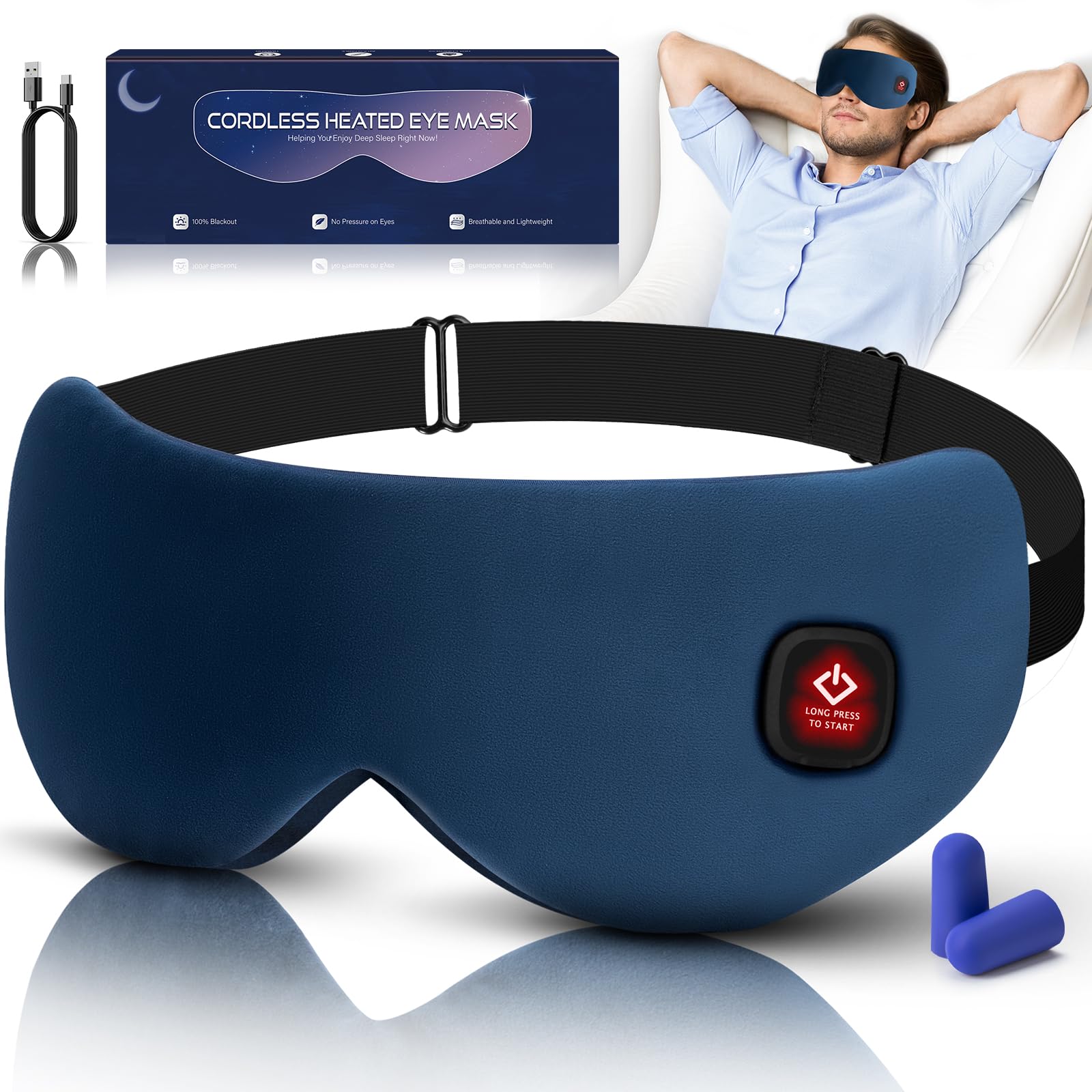 Cordless Heated Eye Mask for Dry Eyes, Blocking Light Sleeping Mask ...