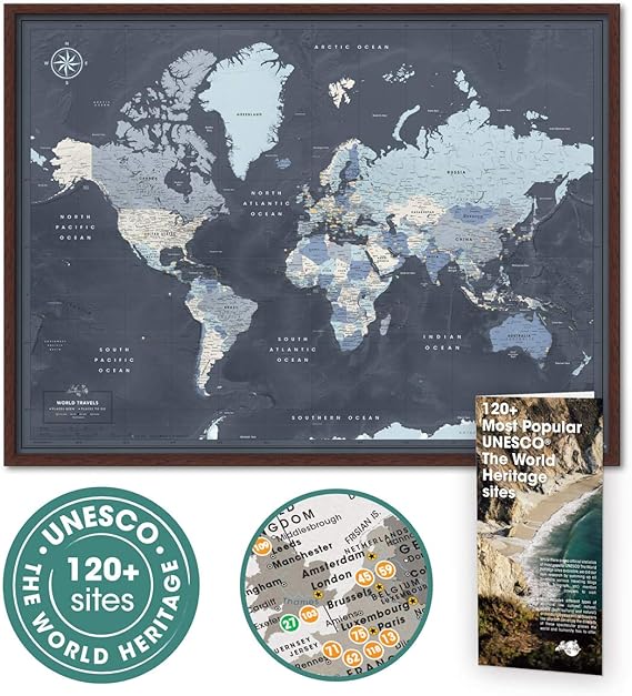 Amazon.com : Wall Map of The World with Push Pins - Framed Map with ...