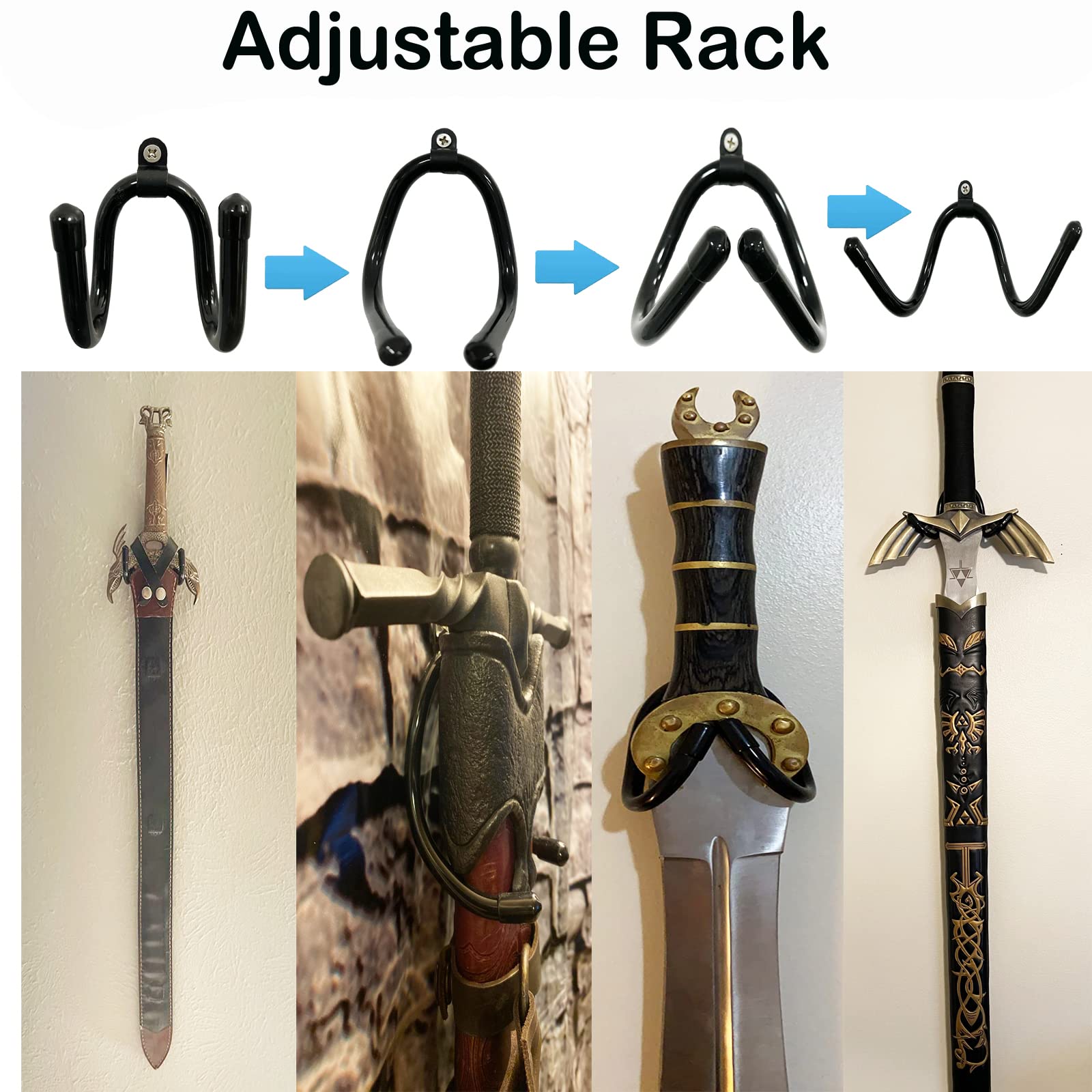 Pmsanzay 4 Pack Mini Adjustable Sword Wall Mount Hook Display Hanger Rack - Strong & Flexible So ...