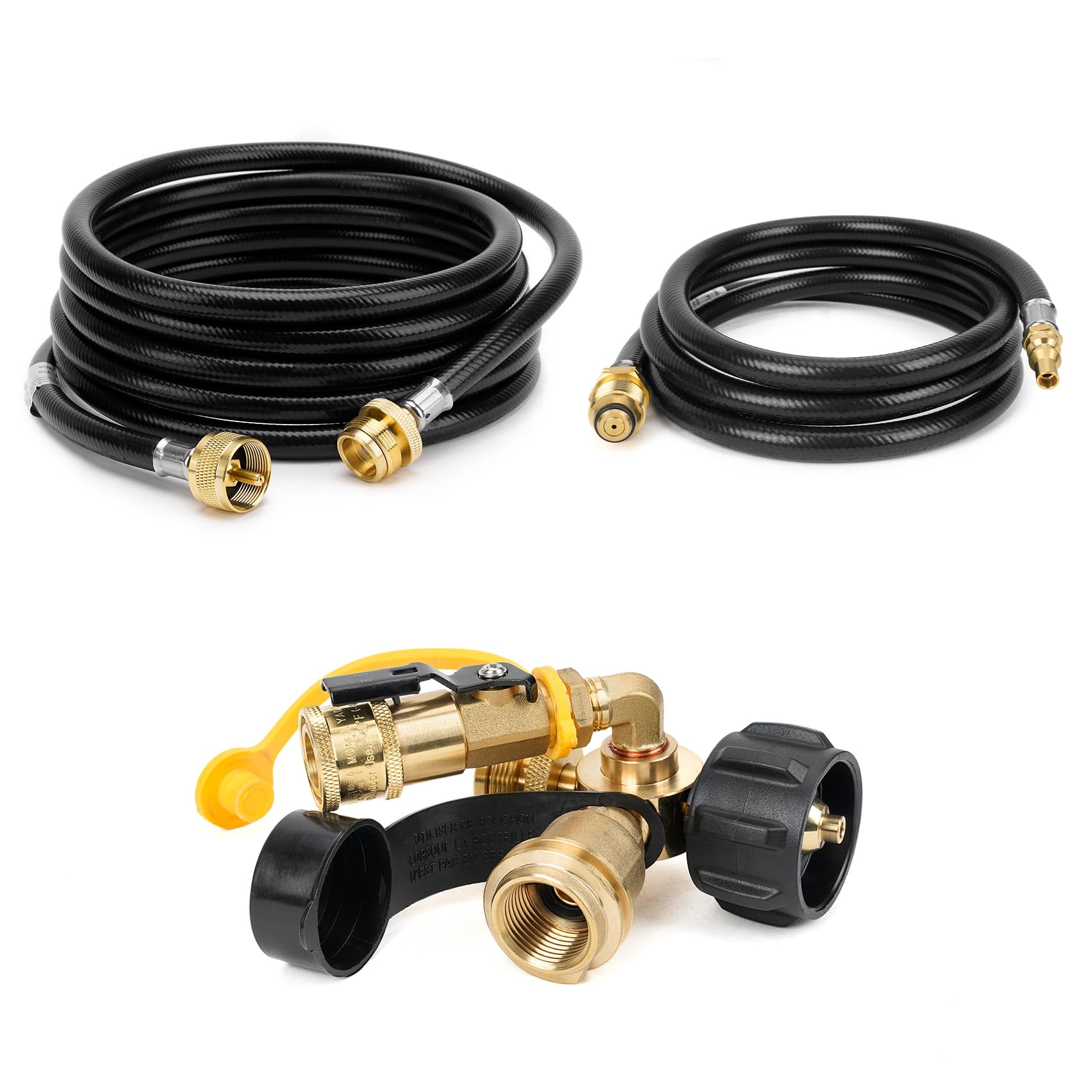 Stanbroil 4 Port Propane Brass Tee Adapter Hose Kit with 6FT and 12FT ...