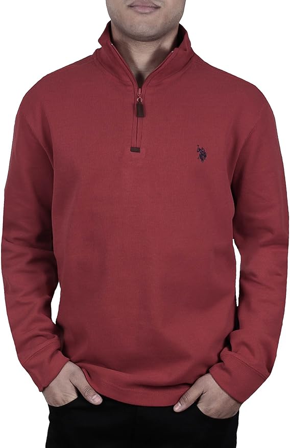 U.S. POLO ASSN. Mens 1/4 Zip Mock Neck Flat Back Rib Pullover: Amazon ...