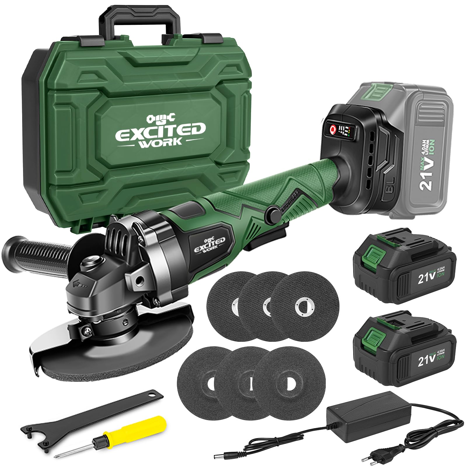 Excited Work Cordless Angle Grinder, 20V 5 inch Electric Grinder Power ...