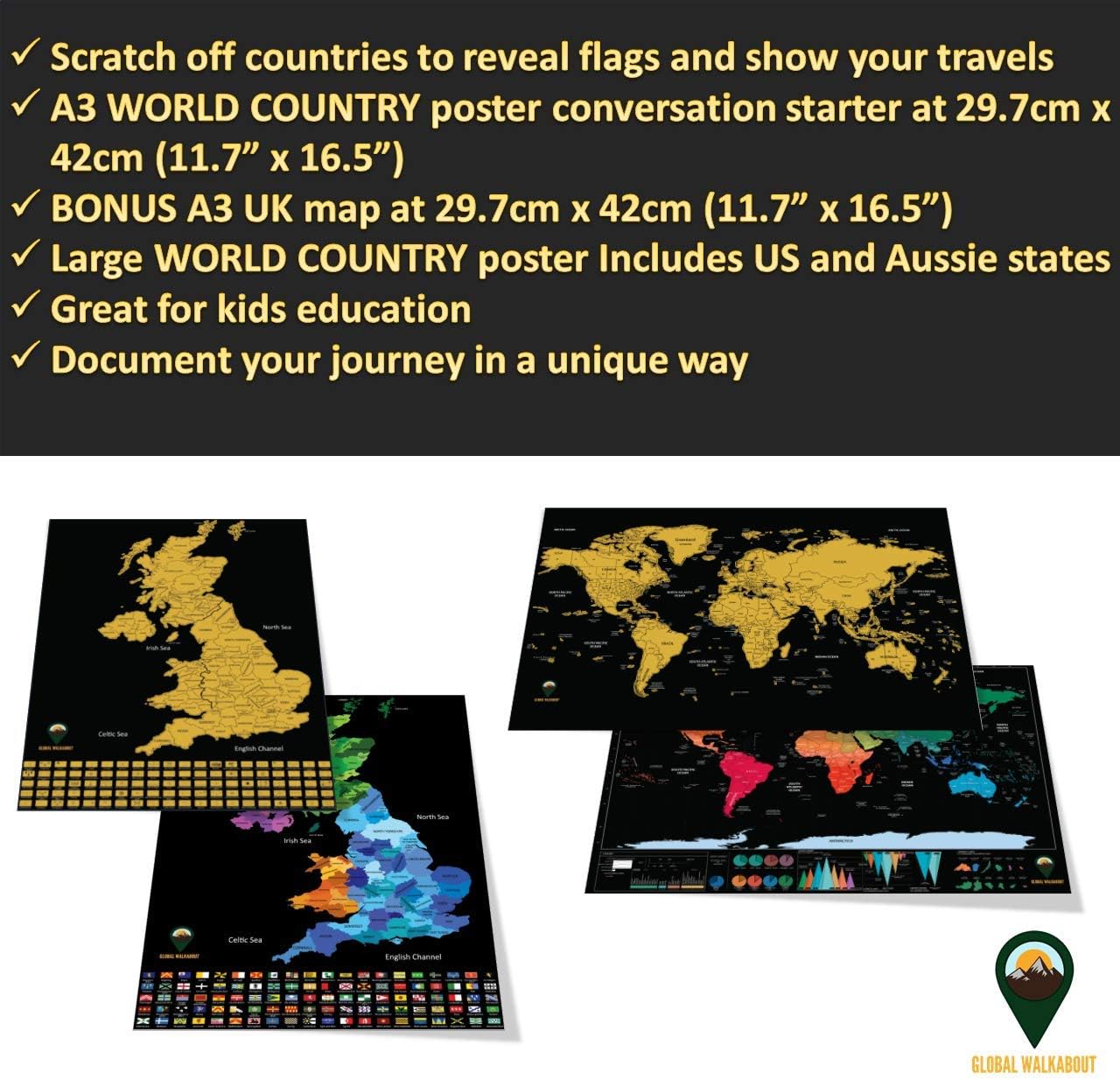 Global Walkabout Scratch Off World and UK Map with colours background ...