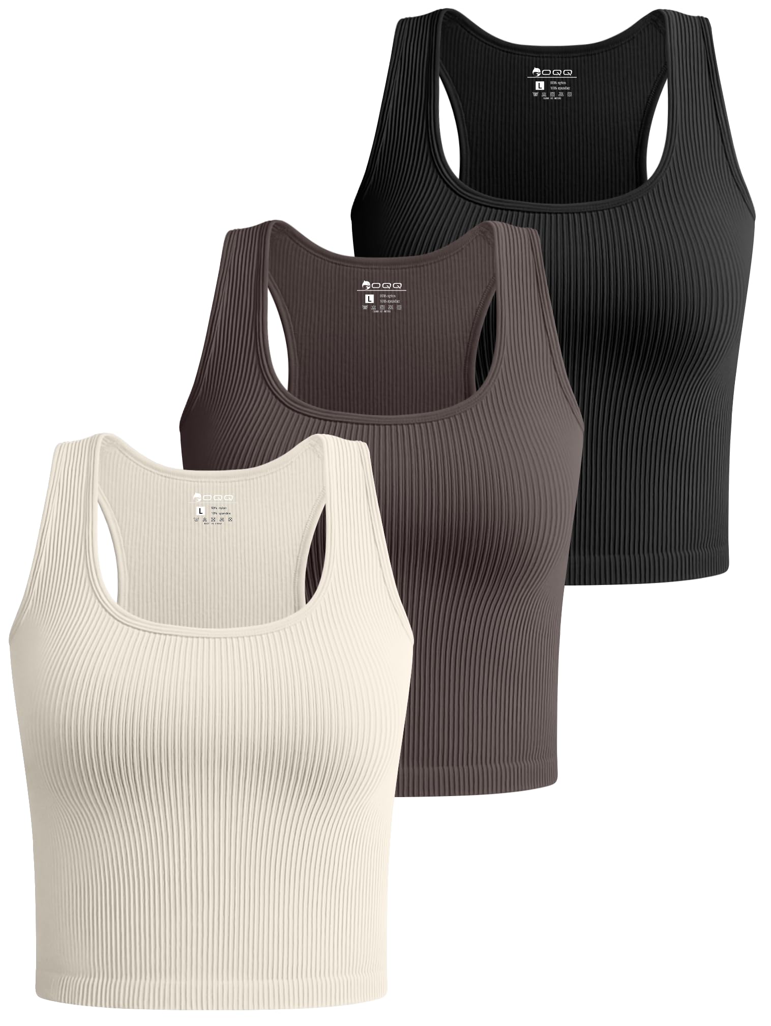 OQQ Women's 3 Piece Crop Tank Tops Ribbed Workout Racerback Shirts 2025 ...