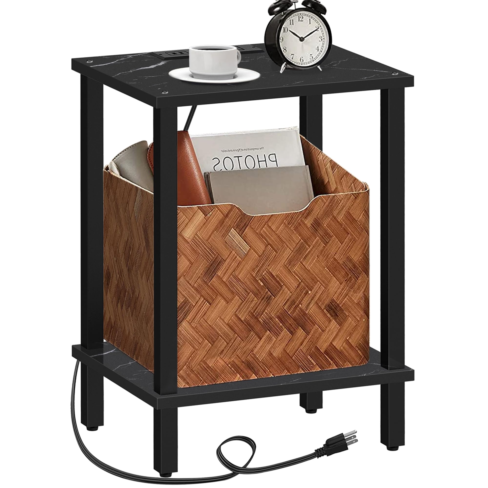 TUTOTAK End Table with Charging Station, Small Side Table, Nightstand ...