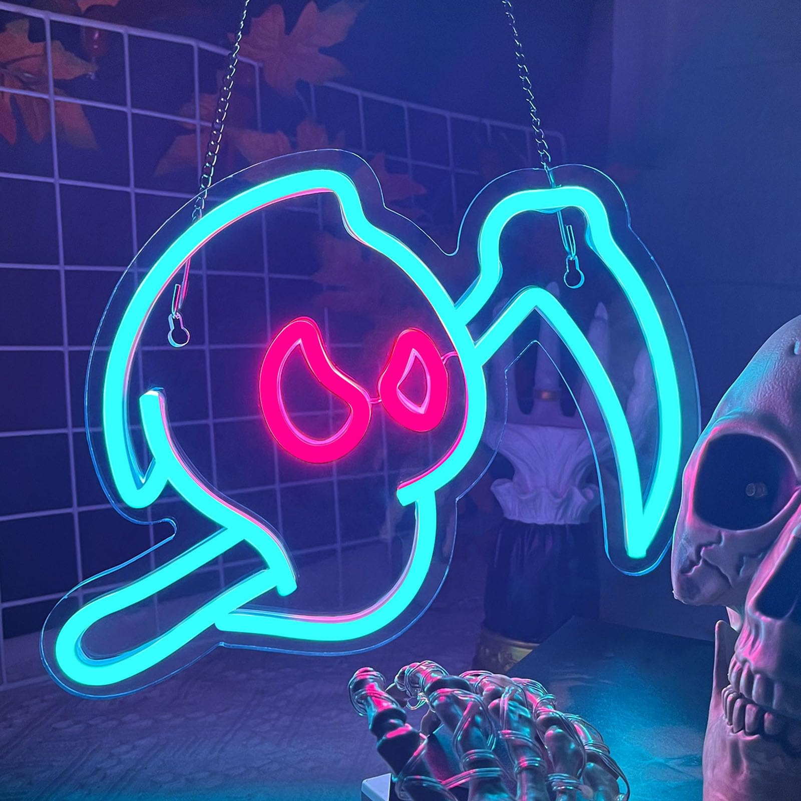 Ghost Neon Sign, Halloween Grim Reaper Neon Light for Wall Decor, LED ...