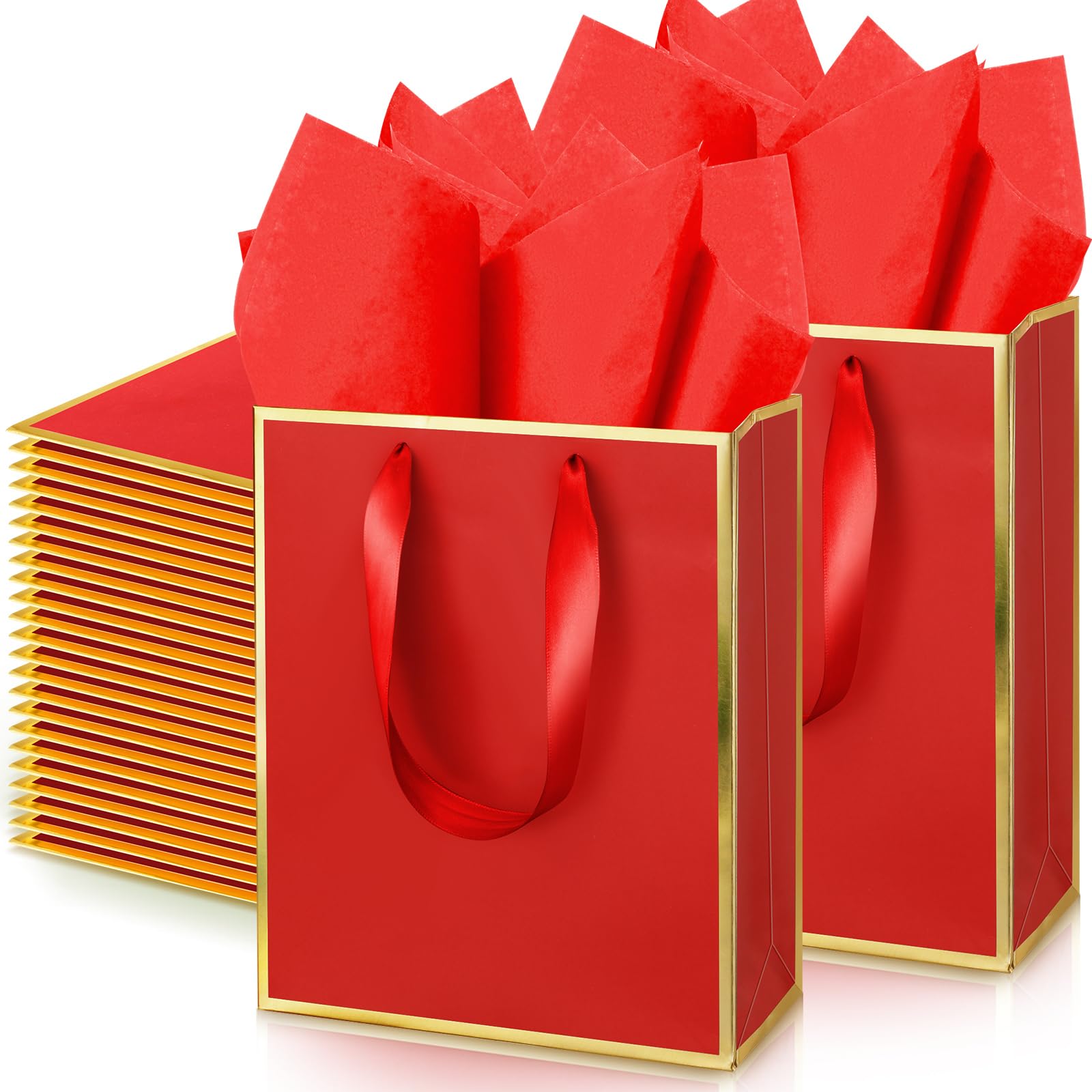 Yeaqee 50 Pack Metallic Gift Bags with Handle and Tissue Paper for ...