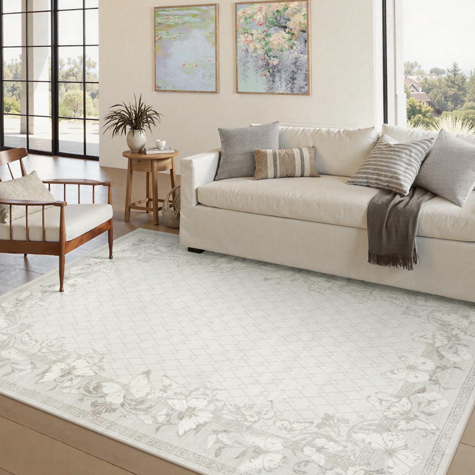 STARUIA 5x7 Neutral Area Rug for Living Room, Washable Bedroom ...