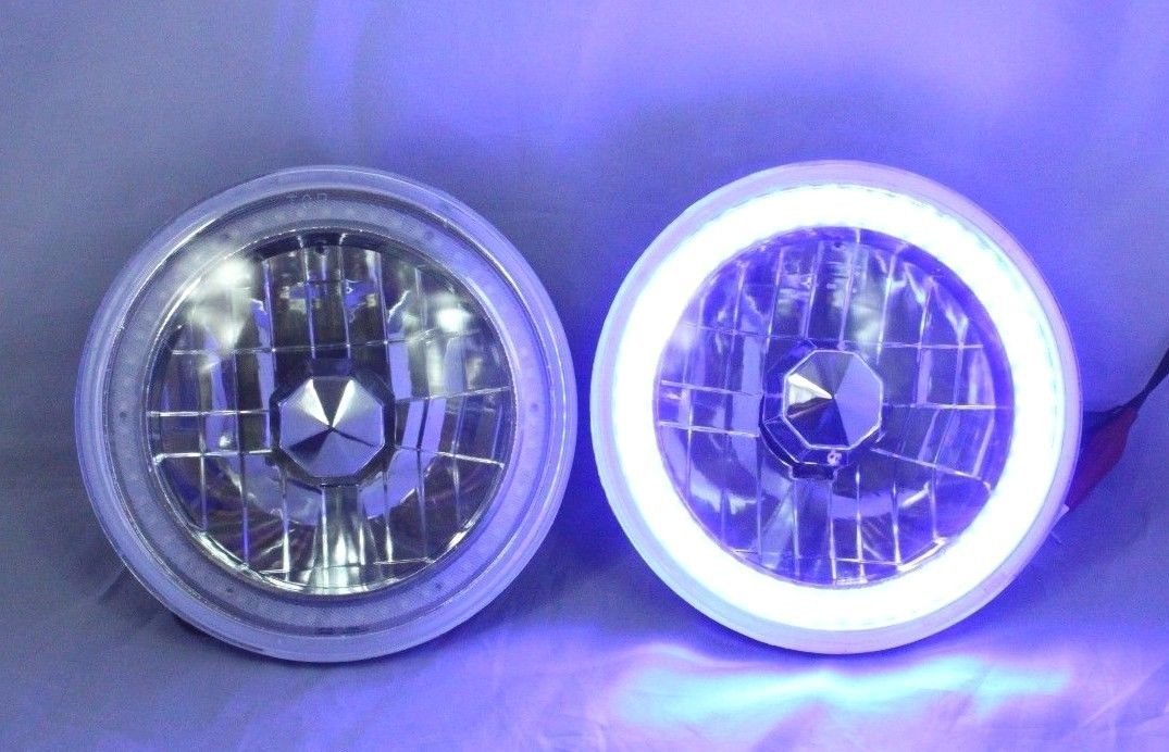 7" Round 6014/6015/6024 BLUE LED SMD Halo Headlights Replacement Angel ...