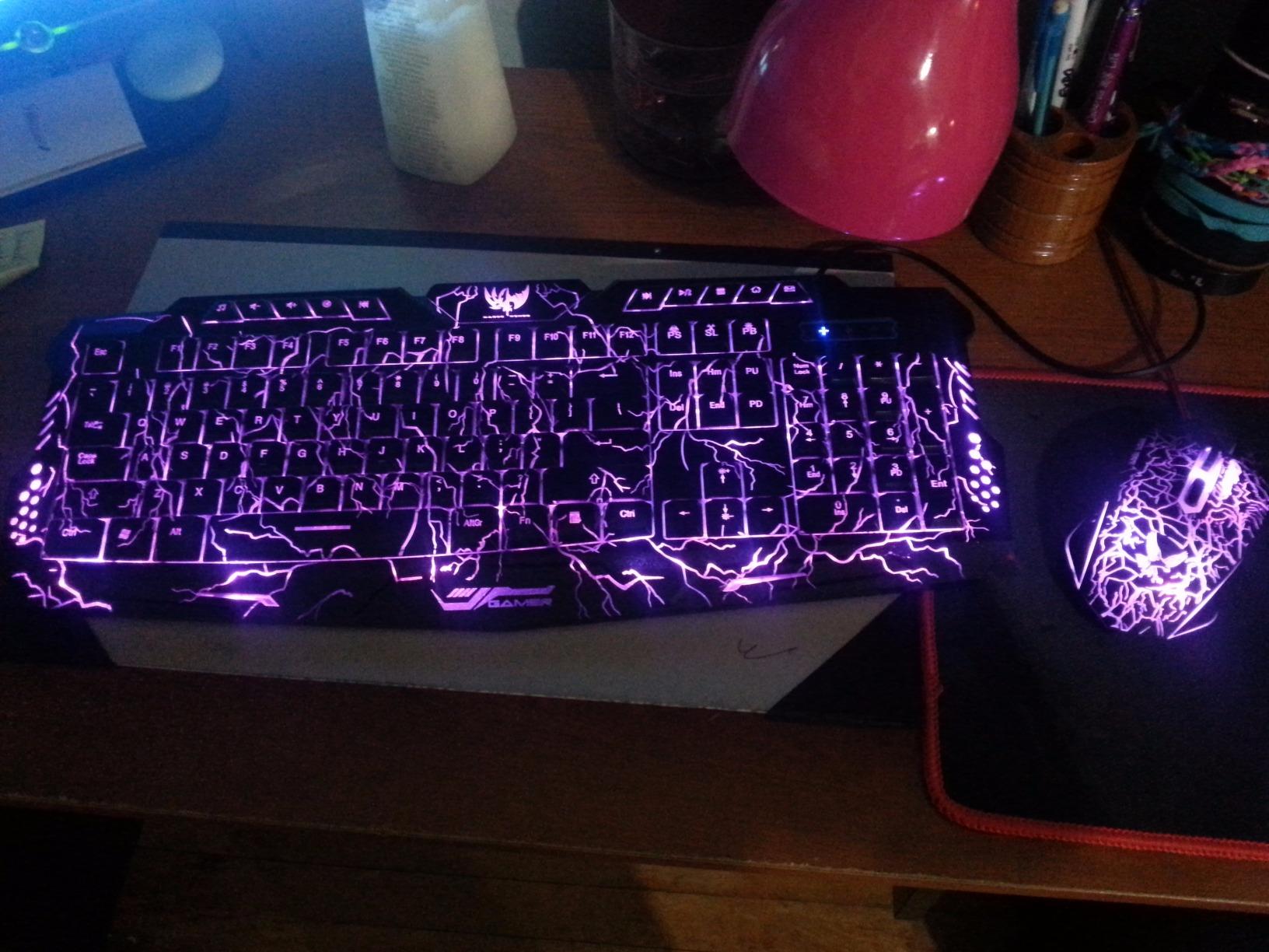 BlueFinger® USB Wired Blue Red Purple Color LED Backlit Keyboard and ...